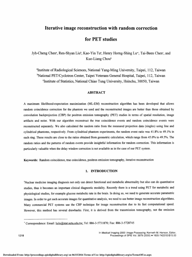 Chen 2000 | PDF | Positron Emission Tomography | Medical Imaging