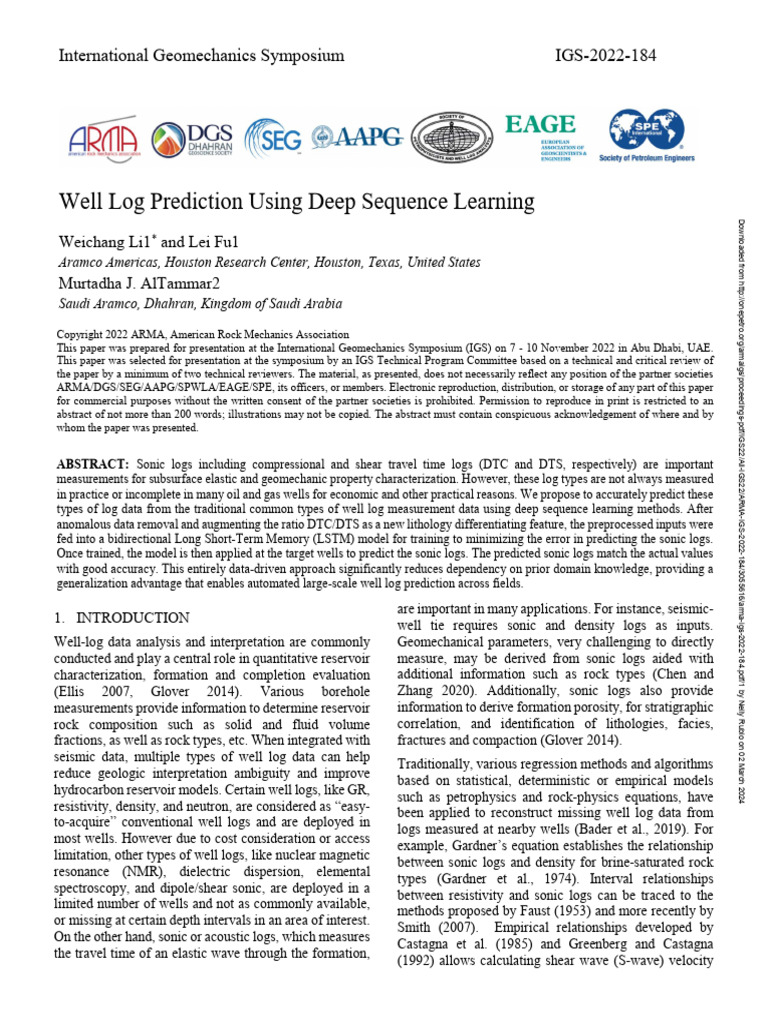 ARMA-IGS-2022-184 - Well Log Prediction Using Deep Sequence Learning | PDF | Machine Learning ...