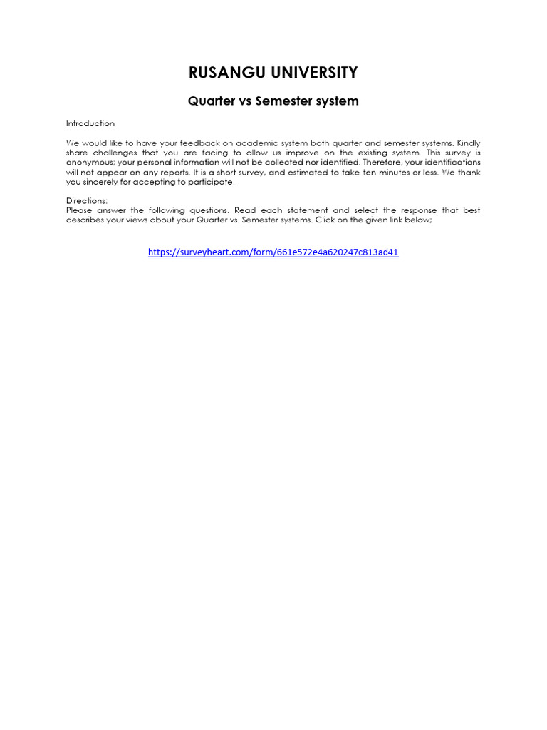 Feedback Survey: Quarter vs Semester Systems | PDF | Career & Growth ...