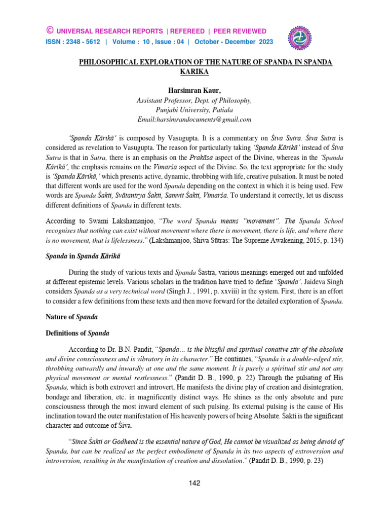 Philosophical Exploration of The Nature of Spanda in Spanda KAR IKA ...
