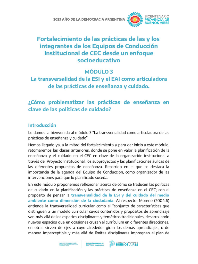 2023 - Modulo 3 - La Transversalidad de La ESI y El EAI | Descargar gratis PDF | Plan de ...