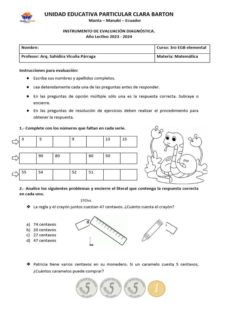 Prueba de Diagnóstico 3ro | PDF