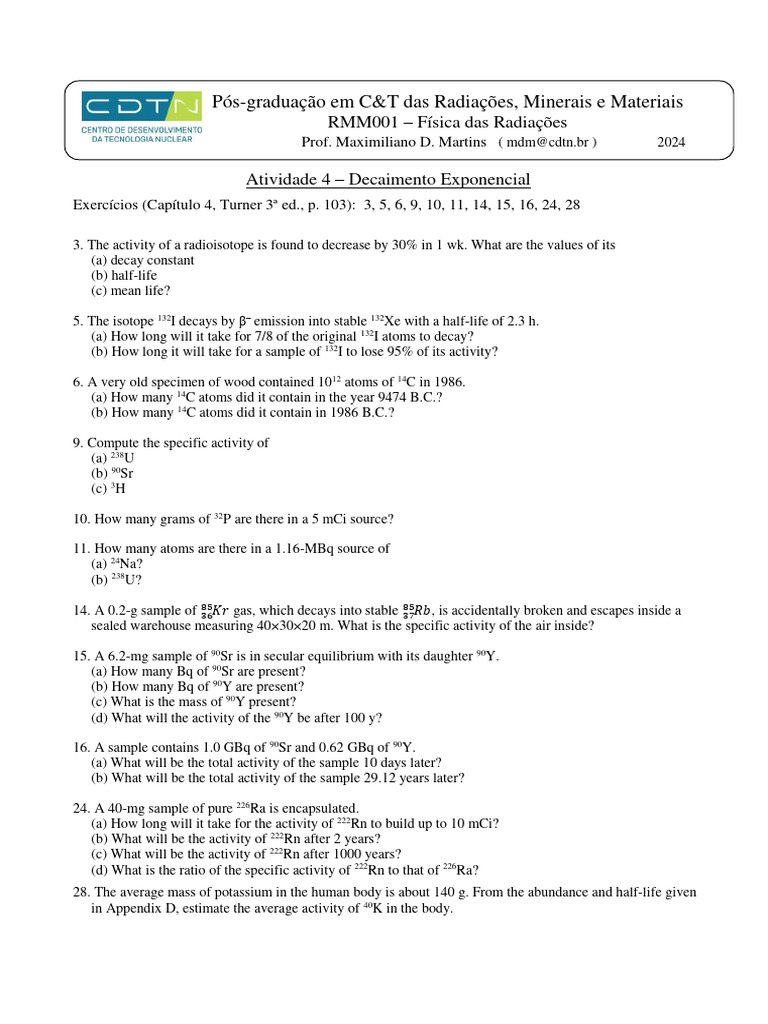Atividade4-Decaimento Radioativo | PDF