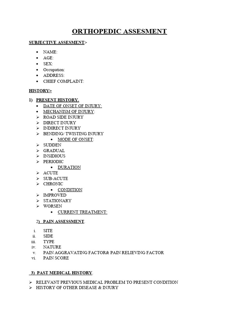 ORTHOPEDIC_ASSESMENT | PDF | Pain | Edema