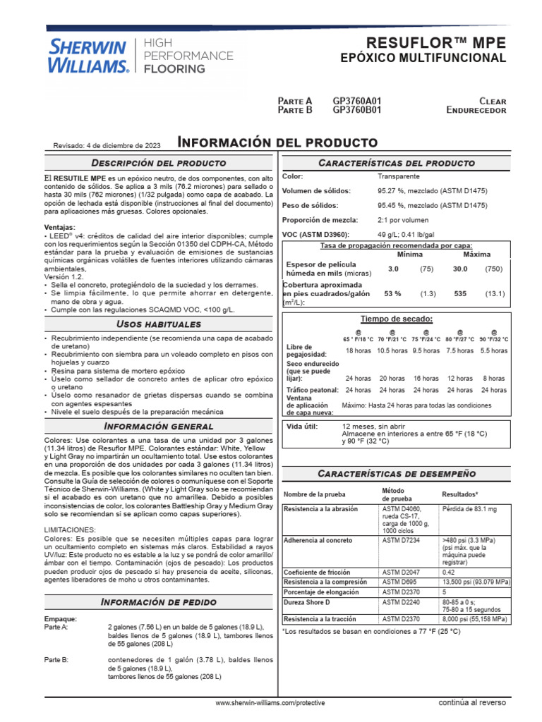 GP3760A01 Resuflor MPE | PDF | Hormigón | Ácido