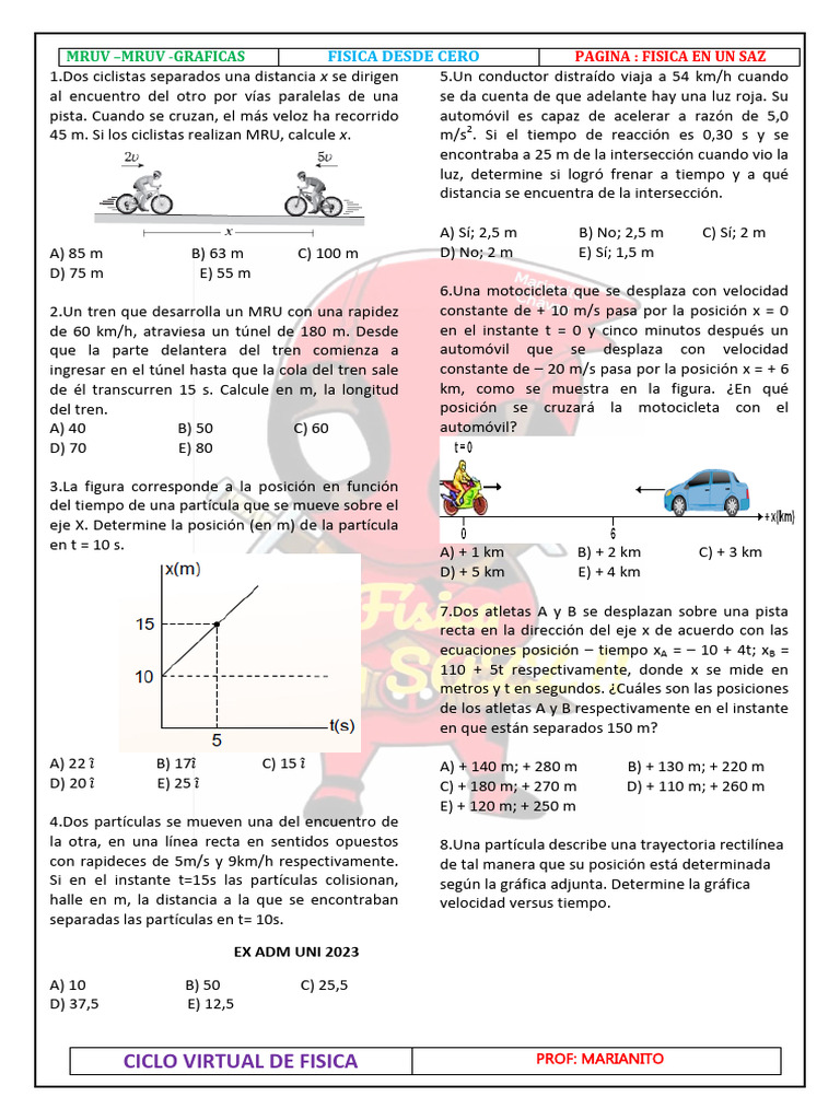 MRU-MRUV-GRAFICAS - PDF Versión 1 | PDF | Velocidad | Aceleración