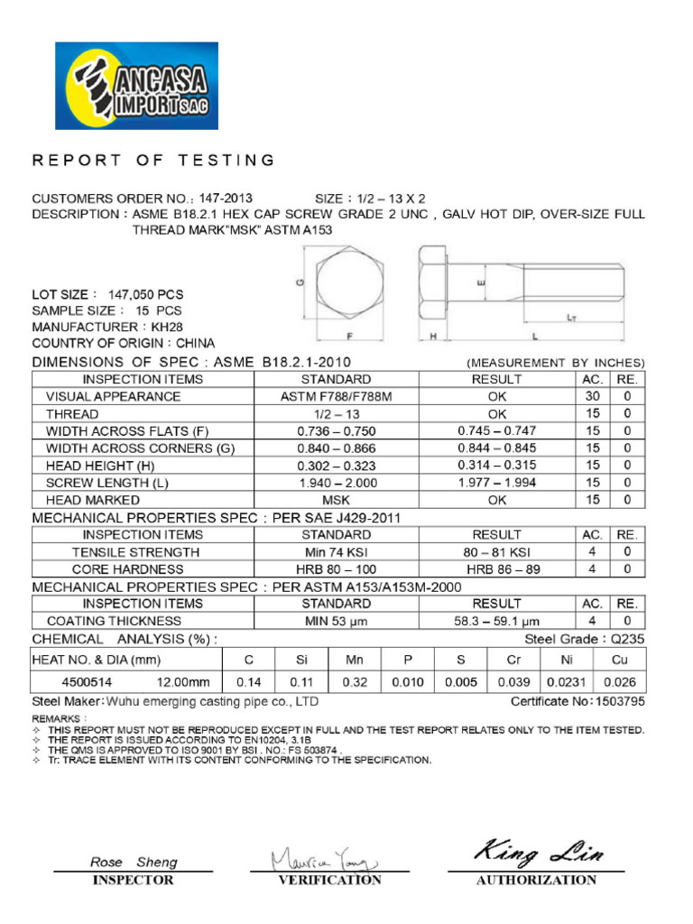 Perno Hexagonal G-2 Galv Cal de 1-2 X 2 | PDF