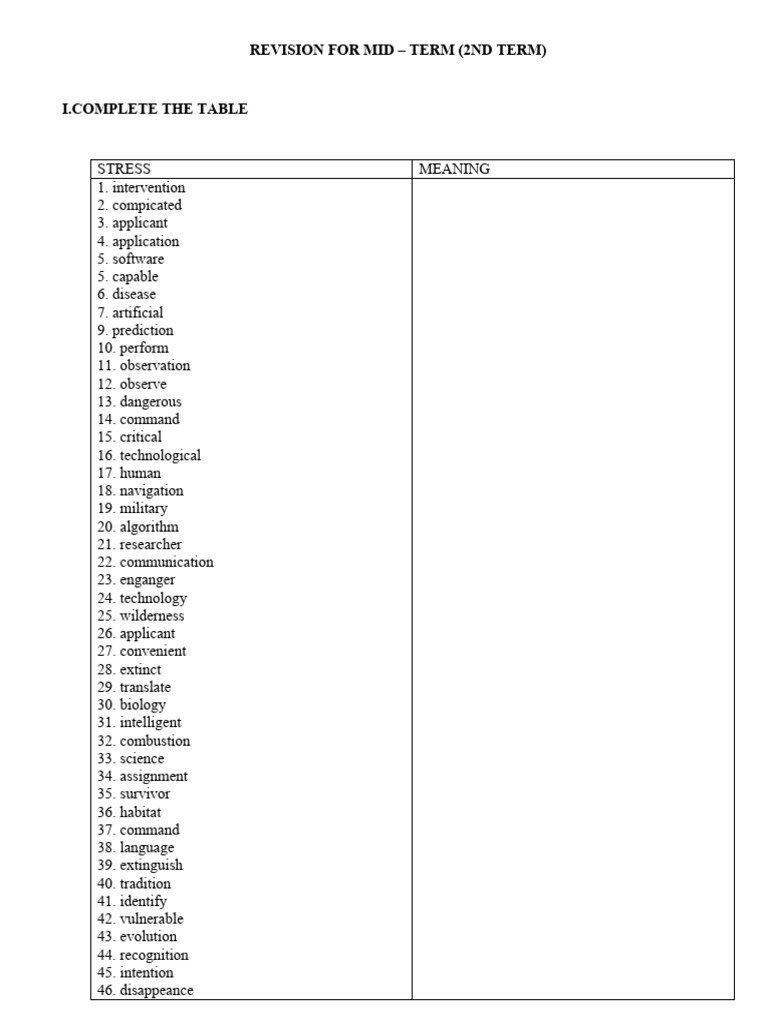 Mid-Term Revision: Vocabulary & Grammar | PDF
