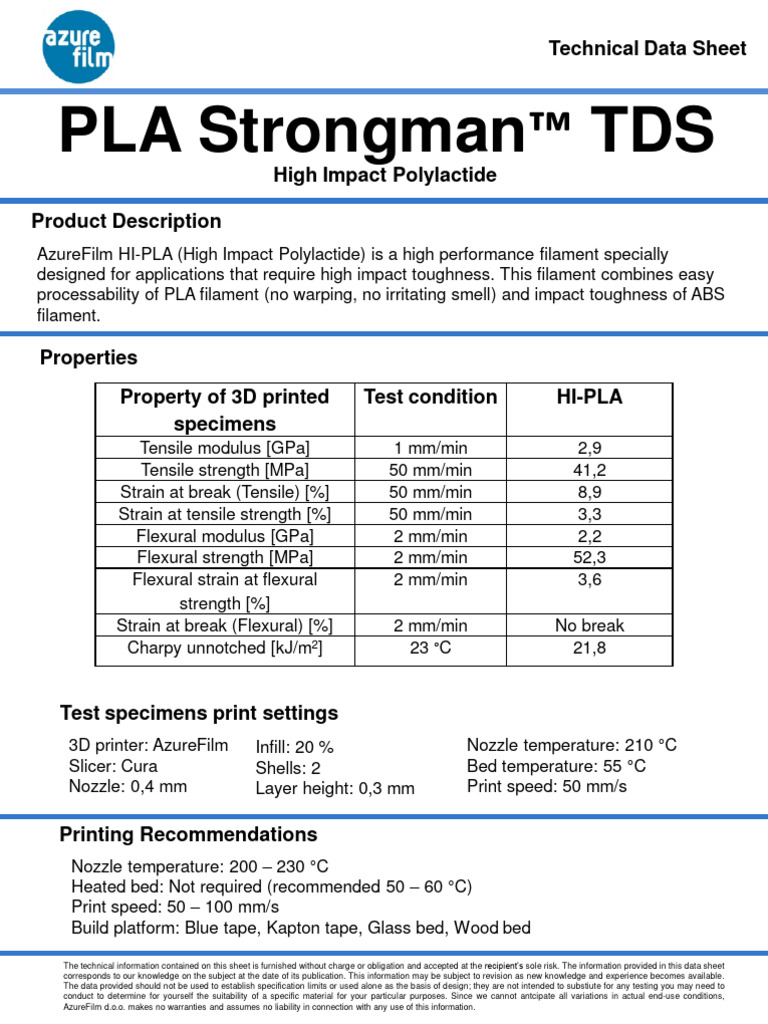PLA Strongman TDS 1 1 | PDF | Materials Science | Physical Sciences