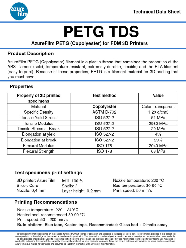 PETG_TDS1-1 | PDF | 3 D Printing | Applied And Interdisciplinary Physics