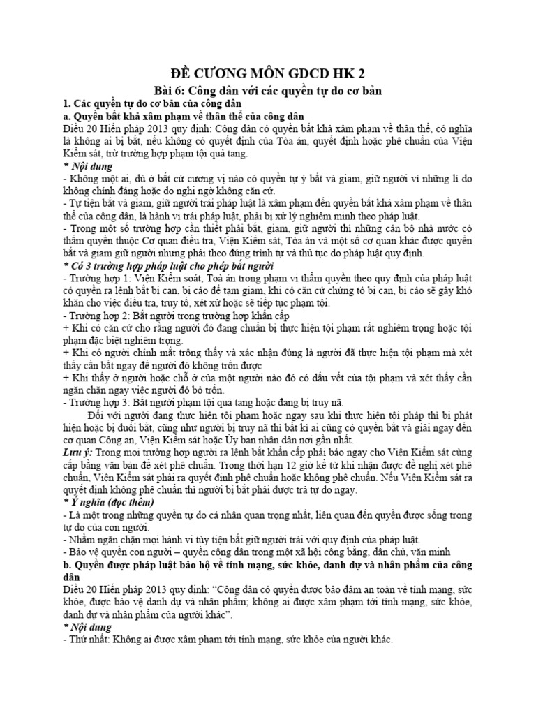 ĐỀ CƯƠNG MÔN GDCD HK 2 | PDF