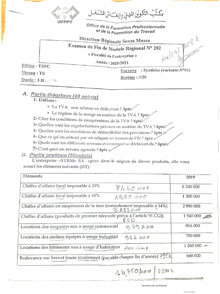 EFM FISCALITÉ AGADIR Corrige | PDF