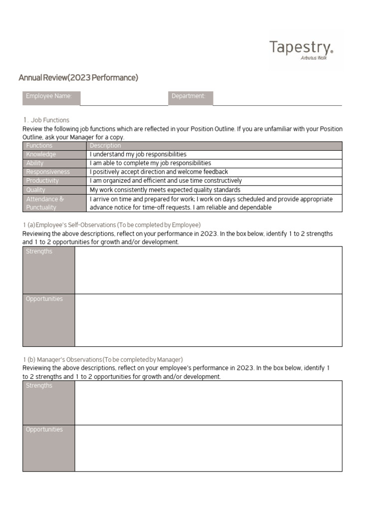 2023 - Annual Performance Review TAW - Fillable Form | PDF | Psychology ...