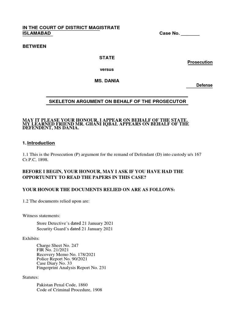 Student Example SKELETON ARGUMENT | PDF | Theft | Bail