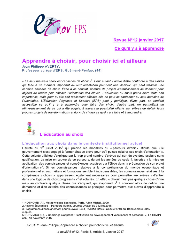 Éducation au choix en EPS | PDF | Enseignement | Apprentissage