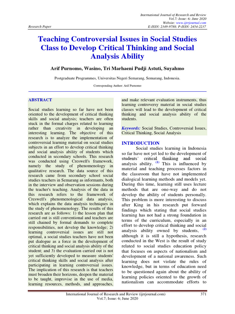 Teaching Controversial Issues for Critical Thinking | PDF | Critical ...