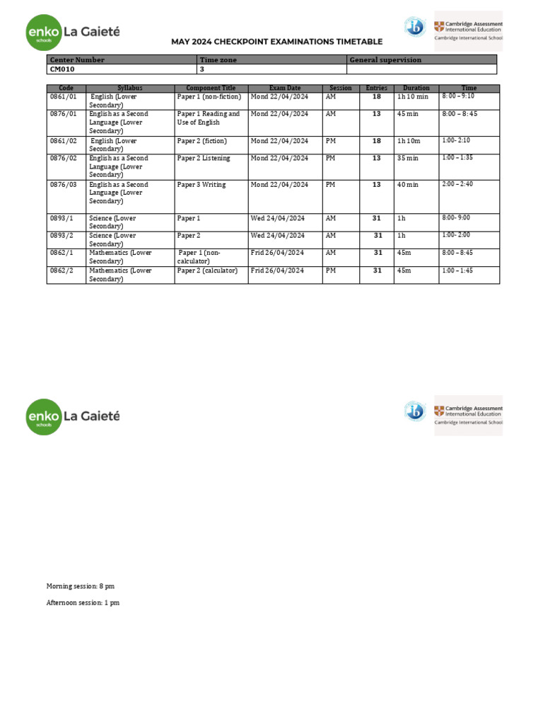 May 2024 Checkpoint Elgis Timetable | PDF