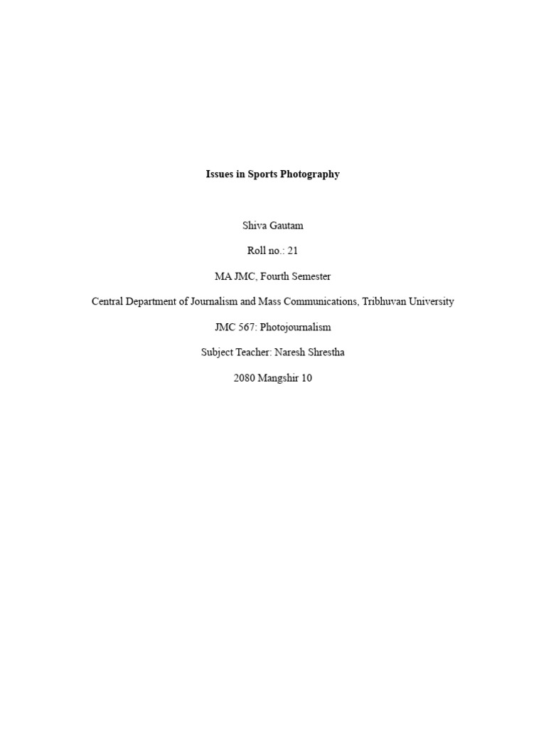 JMC 567 - Photojournalism - Issues in Sports Photojournalism | PDF ...