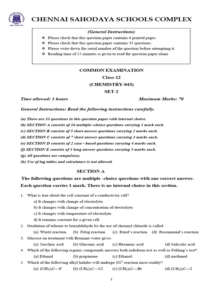 QP-Chemistry-12-Common Exam-Set-2 | PDF | Methyl Group | Chemical Reactions