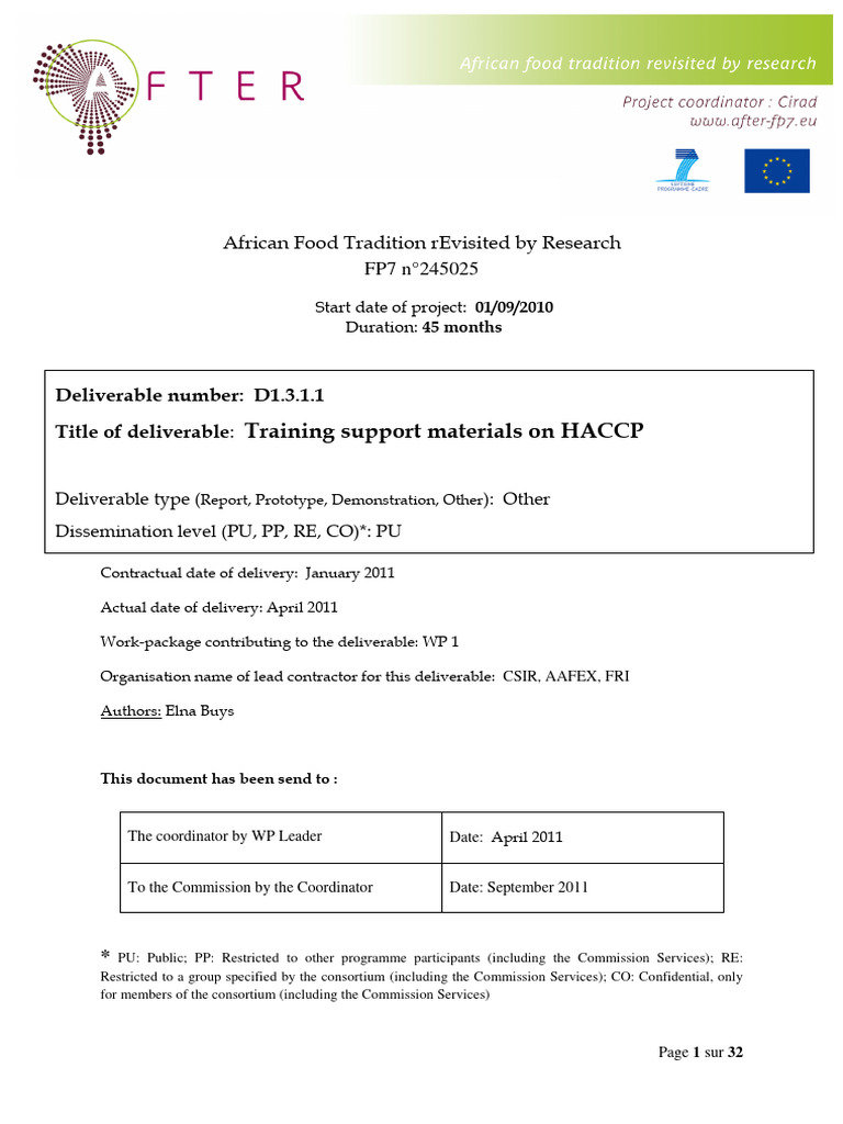 D1311 Training Support Materials On HACCP | PDF | Hazard Analysis And ...