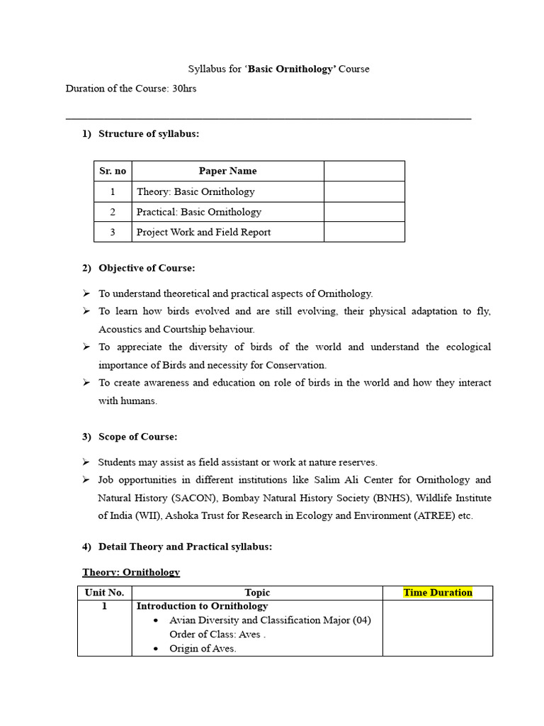 A Final Basic Ornithology Syllabus 2024 | PDF | Birds | Ornithology