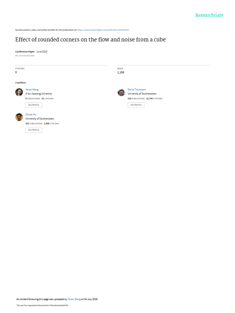 Effect of Rounded Corners On The Ow and Noise From A Cube: June 2018 ...