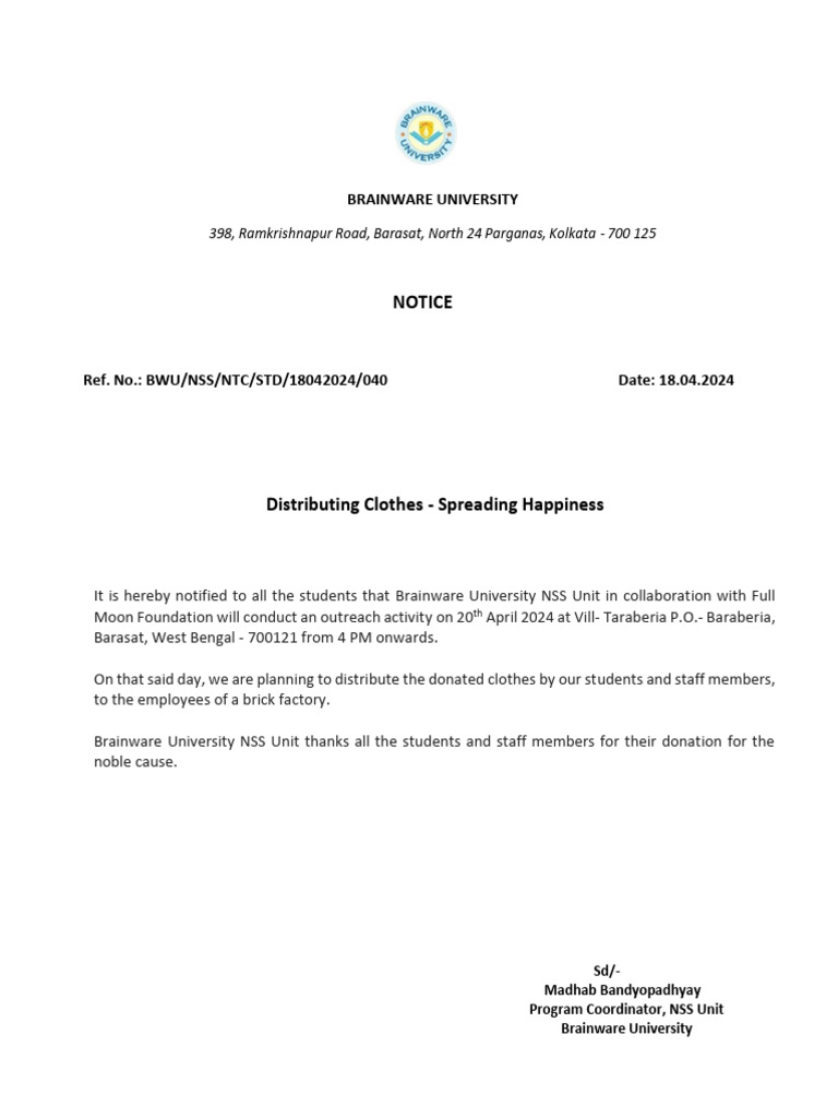 Clothes Distribution Notice | PDF