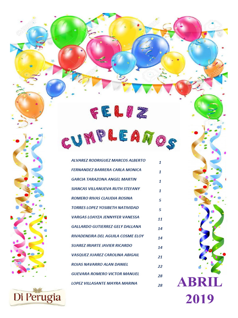Cumpleaños de Abril 2019 | PDF