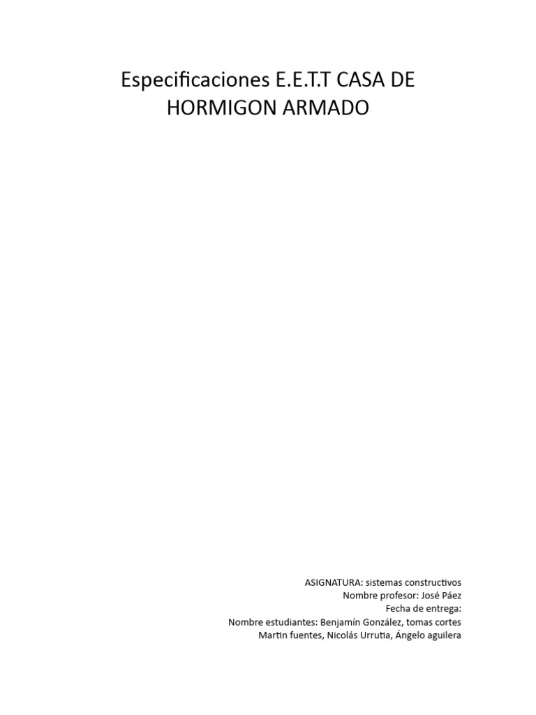 Especificaciones E.E.T.T Casa de Hormigon Armado | PDF | Paneles de ...