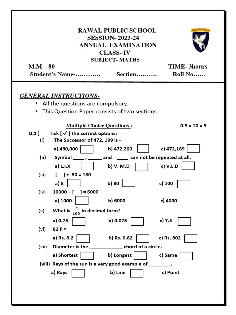 2 Pages Class IV | Download Free PDF | Arithmetic | Mathematics