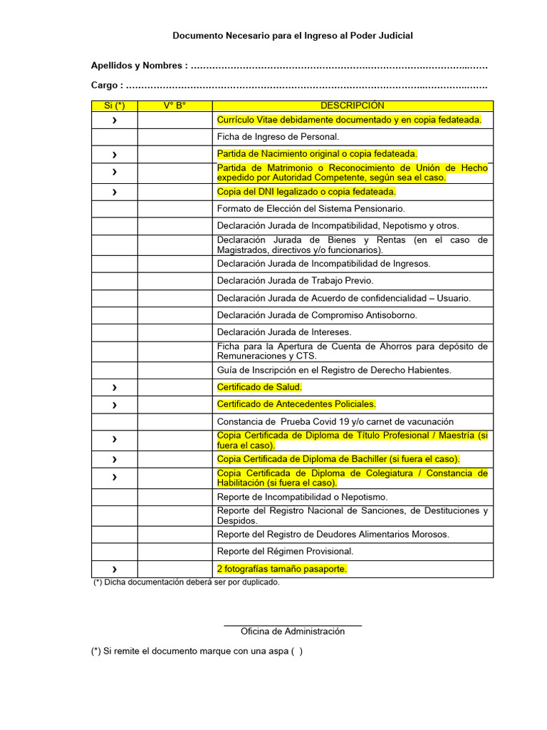 Documento Necesario para El Ingreso Al Poder Judicial II | PDF ...