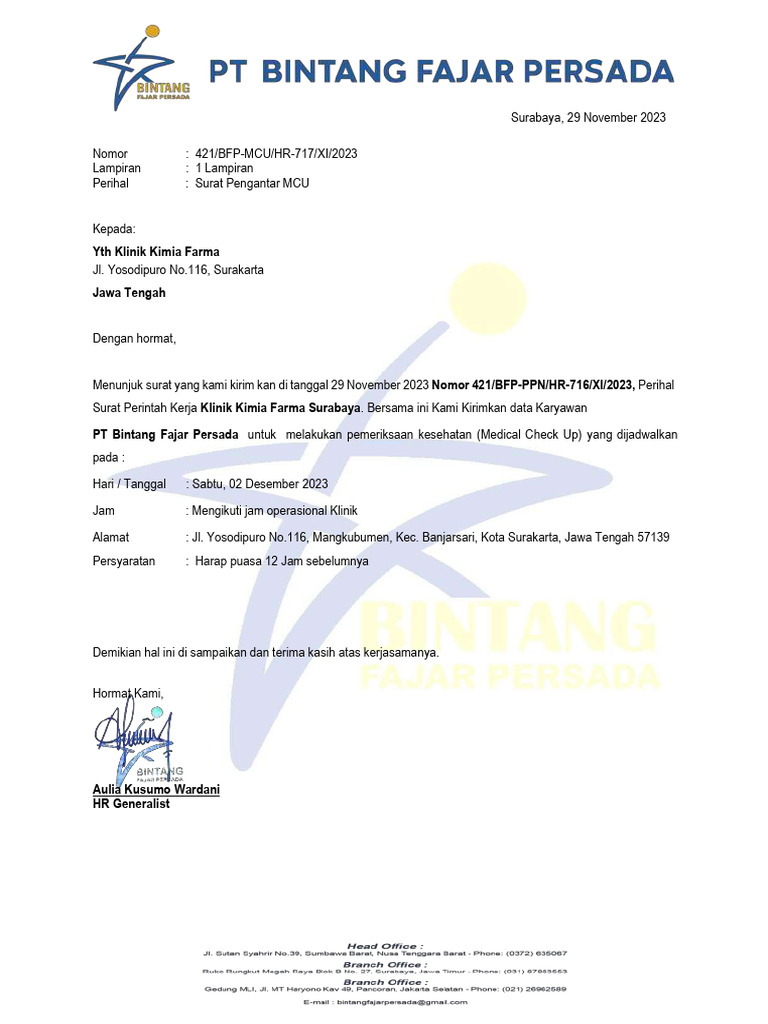 717 - Pengantar Mcu Lab. Klinik Kimia Farma Solo-Ika Yudhy Prasetyo ...