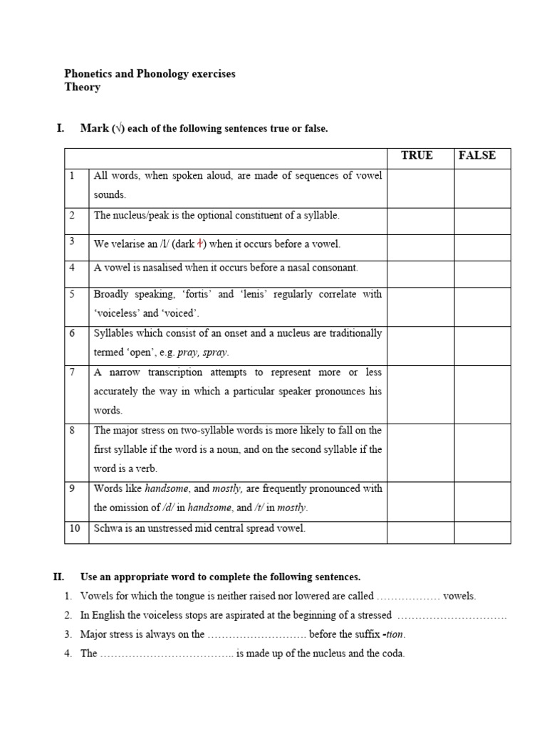 Phonetics and Phonology Exercises | PDF | Syllable | Vowel