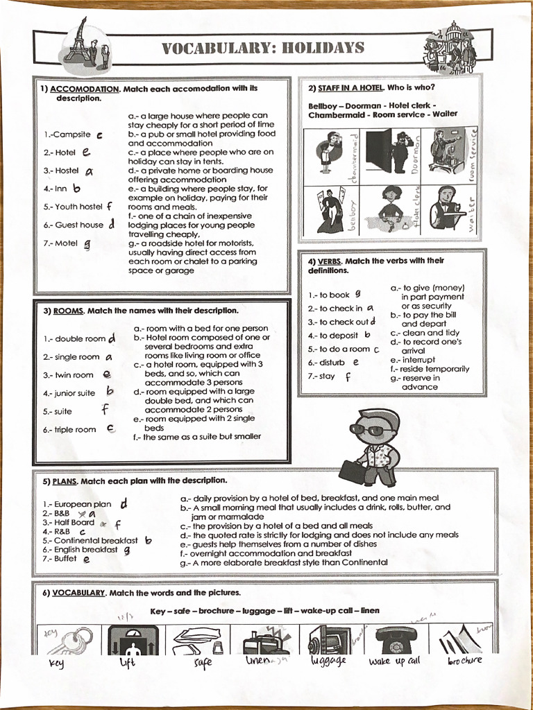 Vocabulary Holidays TOURISM | PDF