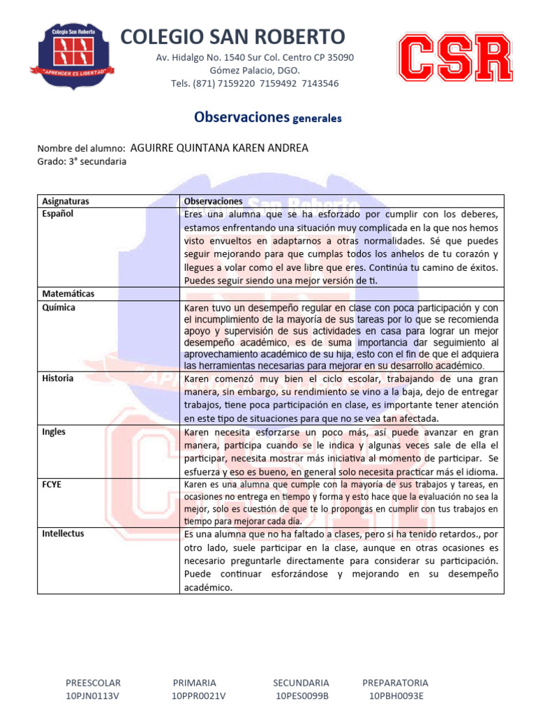 observaciones secundaria 3°A | PDF | Educación de la primera infancia ...