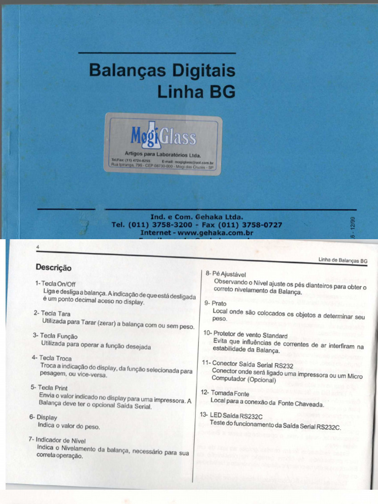 Manual Balanças Digitais Linha BG | PDF