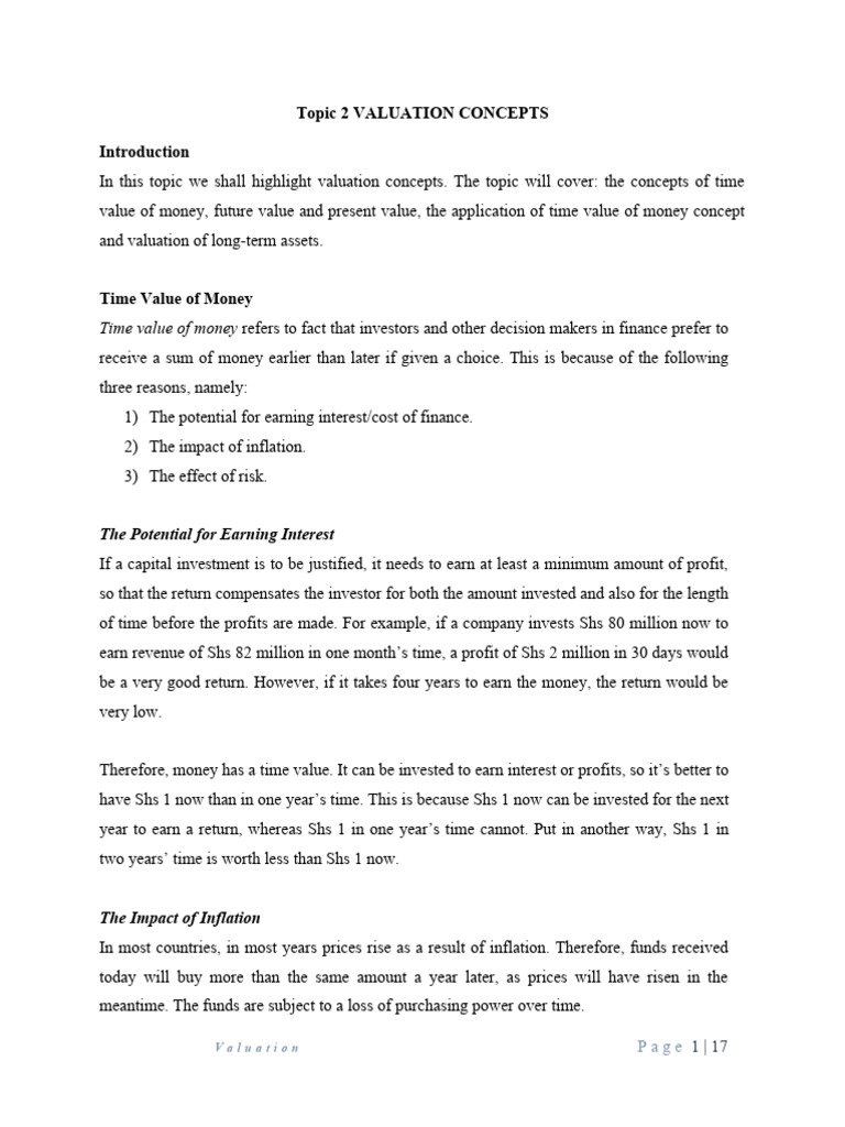 Topic 2 FINANCIAL MANAGEMENT - VALUATION CONCEPTS, LIRA UNIVERSITY | PDF | Business Valuation ...