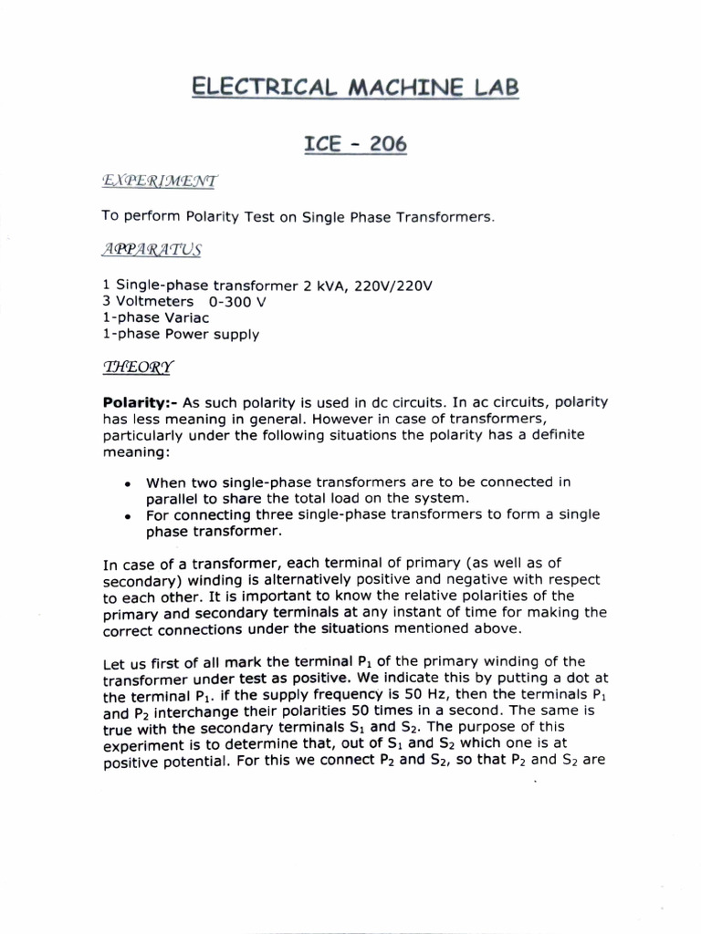 Polarity Test Procedure for Transformers | PDF | Transformer ...