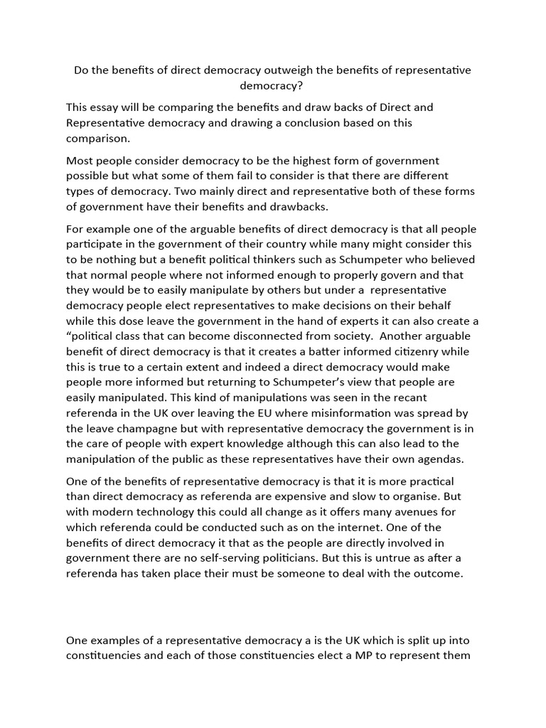 Do The Benefits of Direct Democracy Outweigh The Benefits of ...