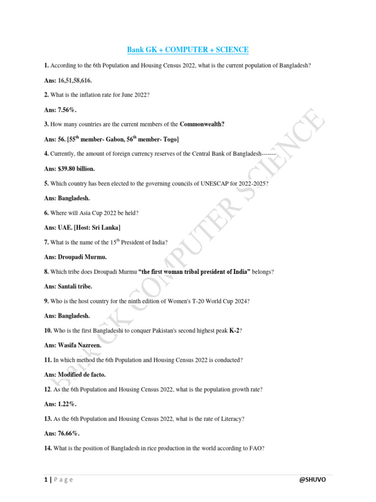 Bangladesh & Global GK and Computer Facts | PDF | Computer Network ...