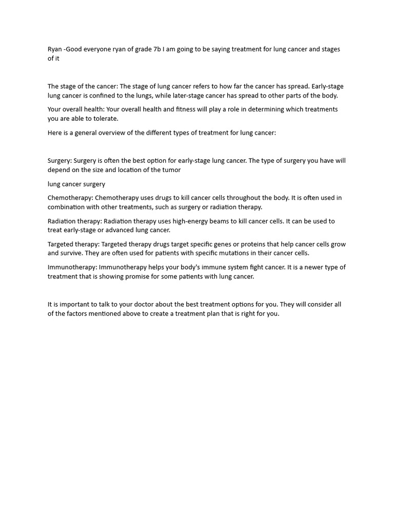 Lung Cancer Stages and Treatment Options | PDF | Cancer | Lung Cancer