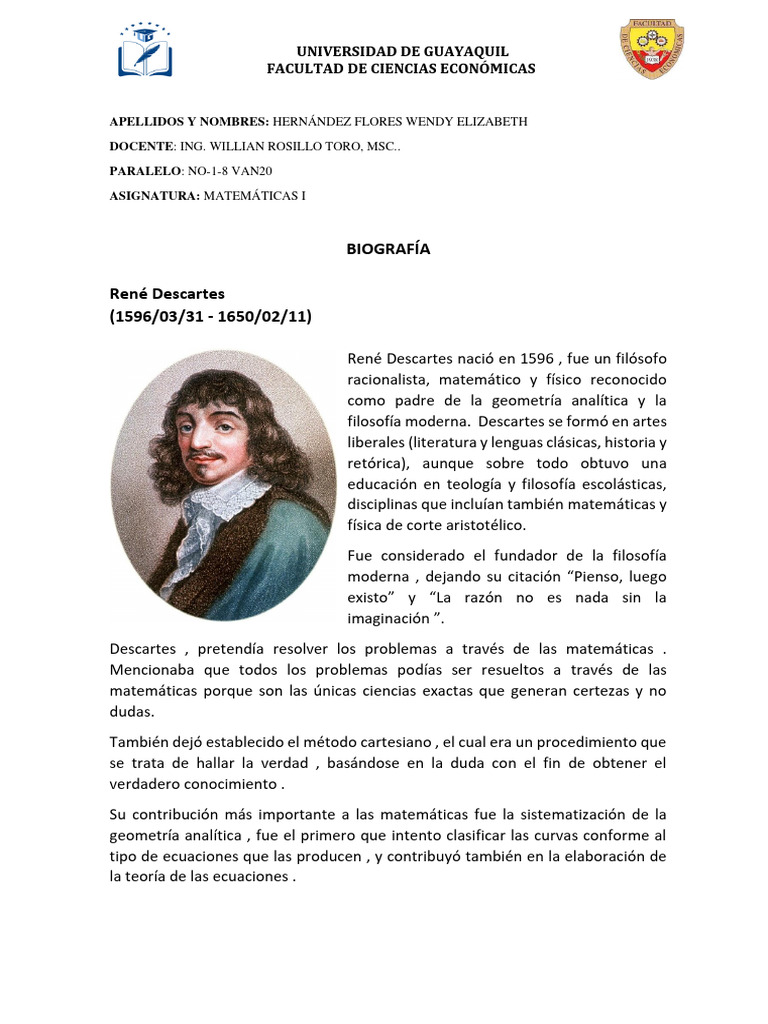 Biografía René Descartes y Euclides | PDF | René Descartes | Geometría