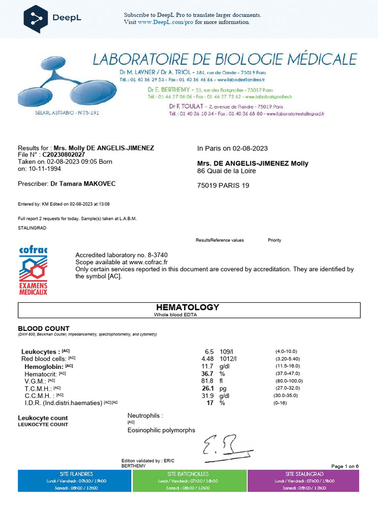 Lab Results en-us | PDF | Body Fluids | Hematology