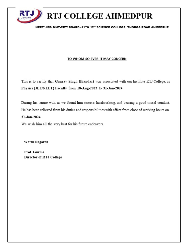Faculty Experience Certificate | PDF