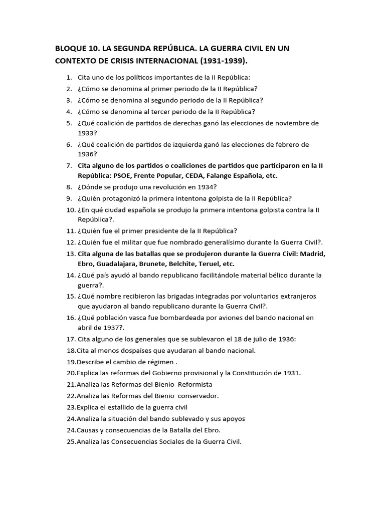 Preguntas Bloque 10 | PDF | Historia
