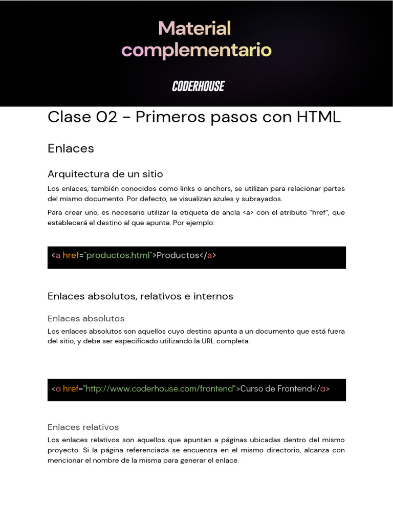 Clase 02 - Primeros Pasos Con HTML | PDF | HTML | Hipervínculo