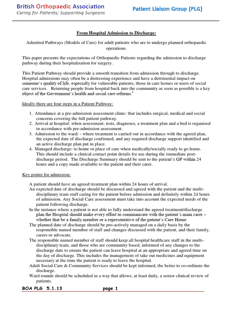 Orthopaedic Surgery Patient Pathway | PDF | Patient | Hospital