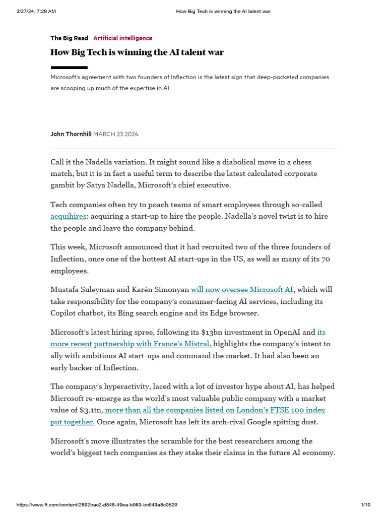 How Big Tech Is Winning The AI Talent War | PDF | Startup Company ...