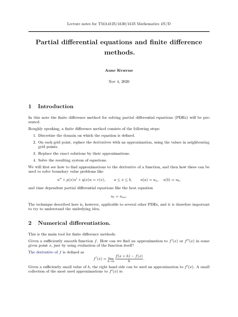 Partial Differential Equations and Finite Difference Methods | PDF | Partial Differential ...