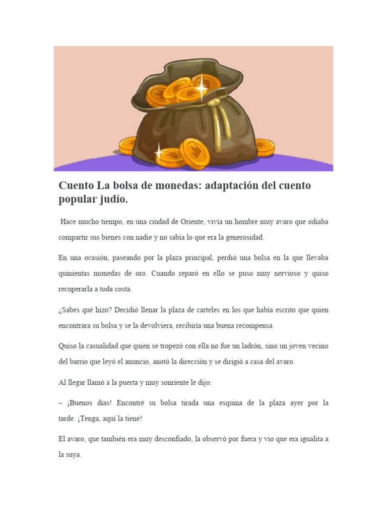 La bolsa de oro: cuento moral infantil | PDF | Novela negra, policíaca ...